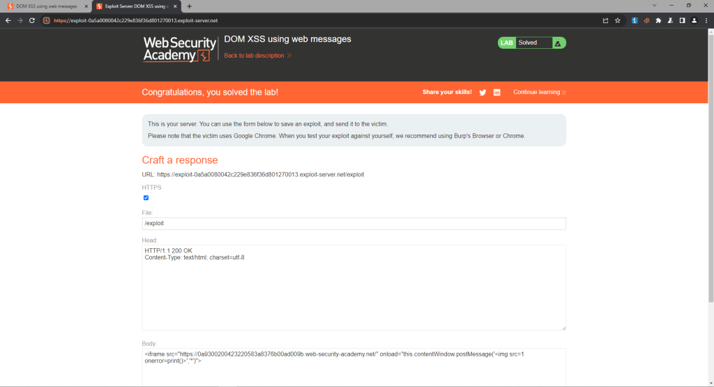 Wiki | DOM XSS using web messages | CQR